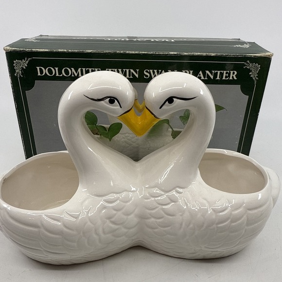 Accents | Vintage Ceramic Kissing Swans Double Planter Twin Swan Home ...